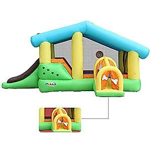 Inflatable Castle and Slide, Blue Dog House Children Slide Outdoor Small Playground Home Square Trampoline Children Play Fence Colors 532 347 262Cm