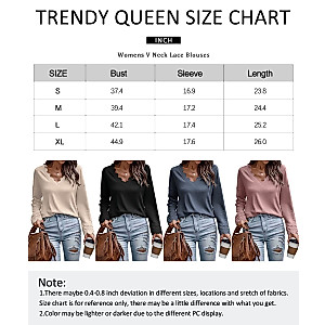 Trendy Queen Womens Fall Tops 2023 V Neck Lace Crochet Long Sleeve Blouses Teacher Outfits Ribbed Knit Sexy Casual Boho Clothes Fashion Tunic Tops A-Black