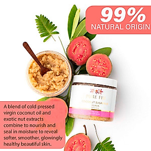 Pure Fiji Coconut Sugar Body Scrub - Body Exfoliator Scrub Natural Origin for Smooths and Softens Skin - Organic Exfoliating Sugar Scrub for Body, Guava, 15.5 Oz