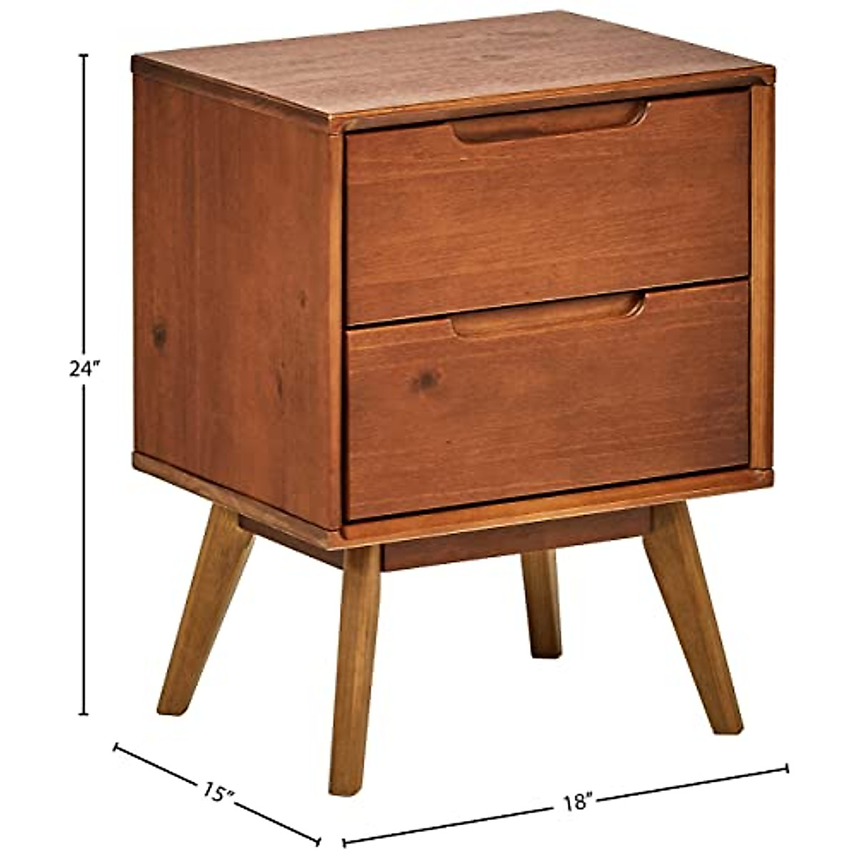 Amazon Brand - Rivet Mid-Century Stark 2-Drawer Nightstand, Square, Brown,18 in x 15 in x 24 in (D x W x H)