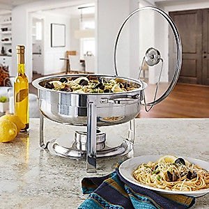 Artisan Stainless Steel Round Buffet Chafer with Glass Lid, 4-Quart Capacity