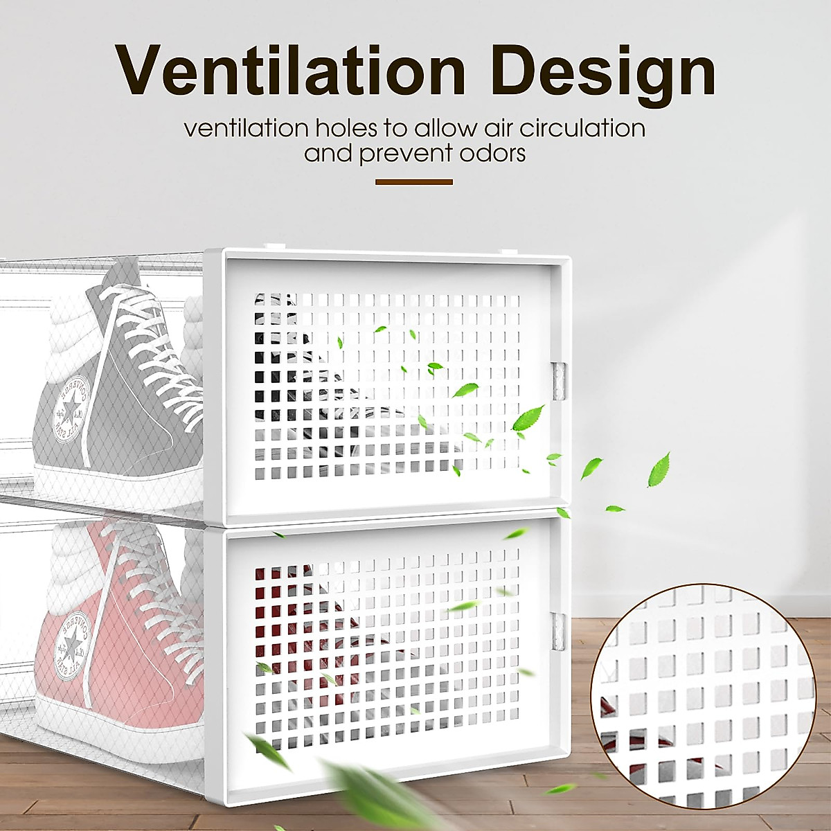 Potahouse® Shoe Storage Organizer, 12 Pack X-Large Stackable Shoe Box with Lids, Fit US Size Women's 12 Men's 11, Sneaker Storage Container Space Saving for Entryway Closet Dorm, White