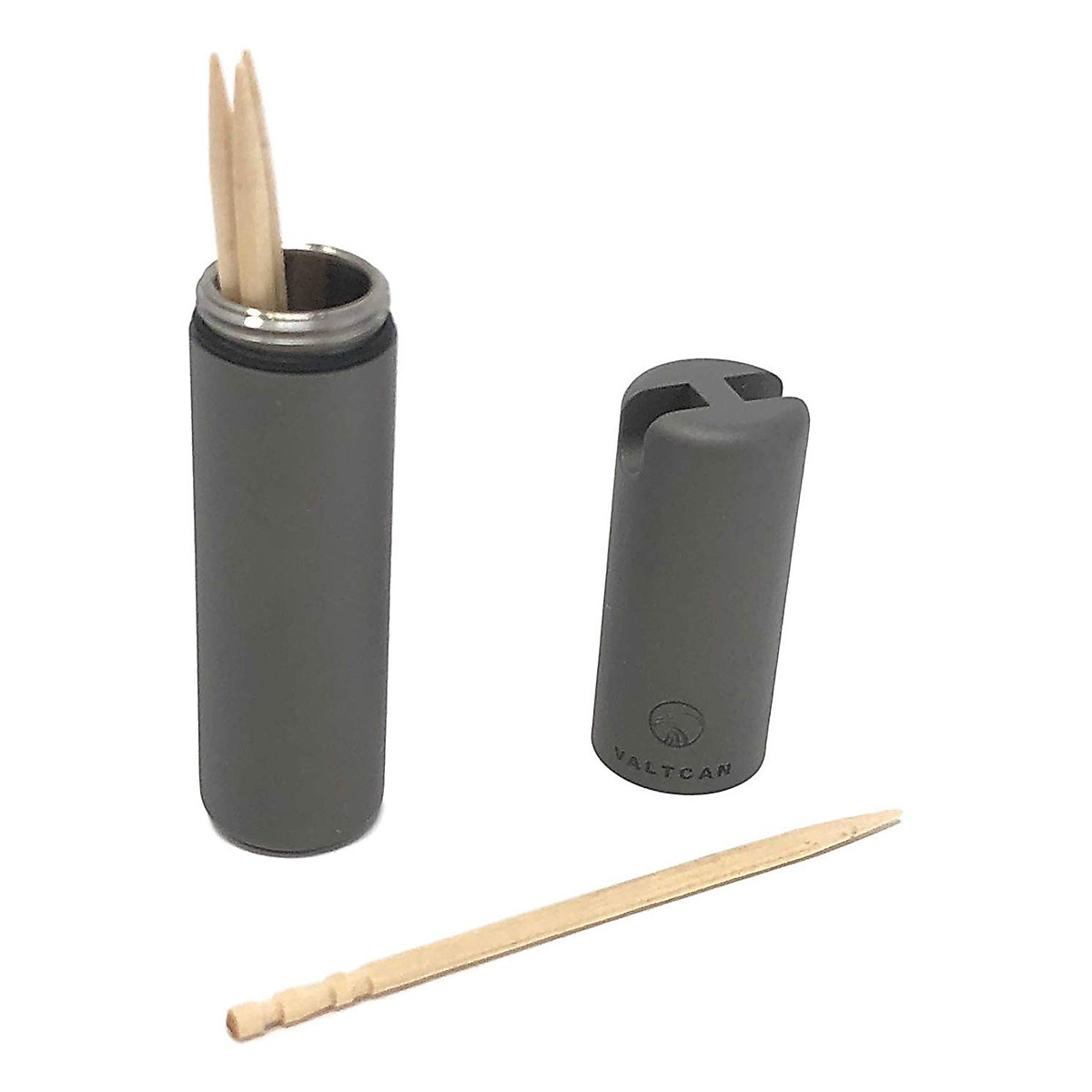 Valtcan Toothpick Holder Titanium Full Metal Portable Canister Keychain Pocket Caddy EDC Fob Design 1Oz Lightweight for Matches battery and Airtight Waterproof for Flavored Toothpicks
