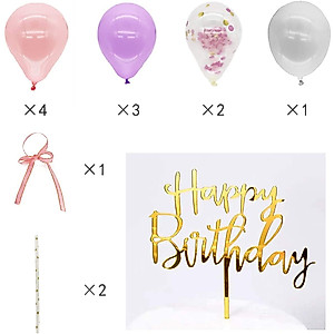 Balloons Cake Toppers, 14PCS Party Balloons and Happy Birthday Cards/Confetti Balloon Birthday Cake Supplies Decorations Set(Purple)