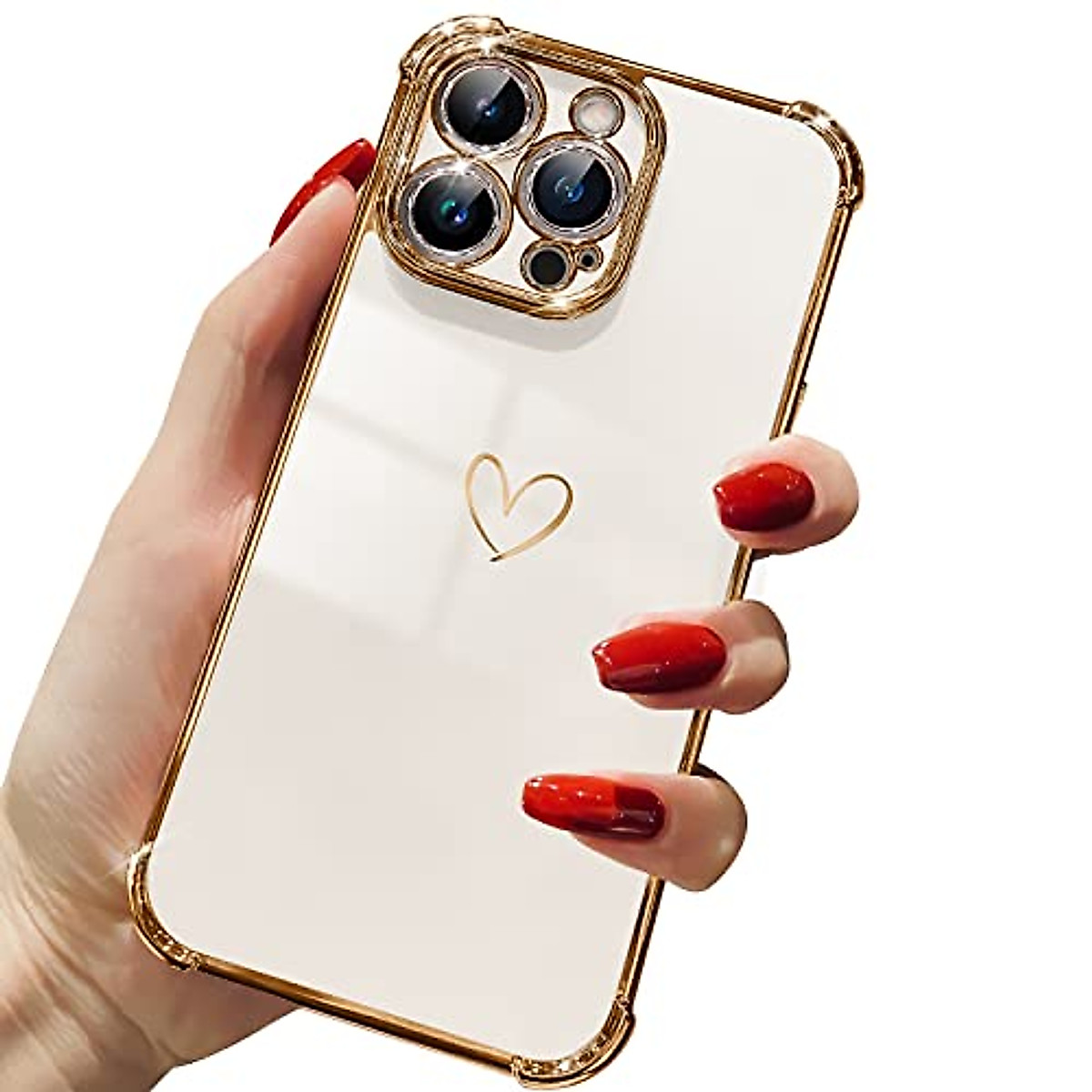DAVIKO Compatible with iPhone 13 Pro Max Case for Women, Luxury Soft TPU Shockproof Protective Phone Case, Full Camera Protection Raised Reinforced Corners, 6.7 inch, White