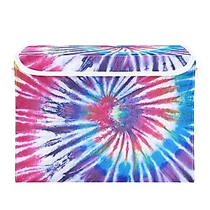 Krafig Abstract Colorful Tie Foldable Storage Box Large Cube Organizer Bins Containers Baskets with Lids Handles for Closet Organization, Shelves, Clothes, Toys
