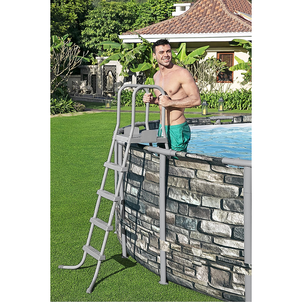 Bestway Flowclear Above Ground Swimming Pool Ladder 52” | Corrosion-Resistant Metal Frame with Heavy Duty Plastic Steps