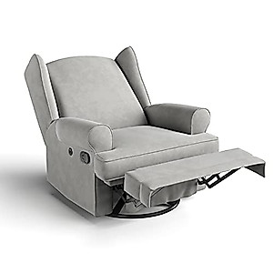 Storkcraft Serenity Upholstered Swivel Glider with USB Charging Port (Steel) – Fully Upholstered Wingback Nursery Glider Recliner with Manual Recline Function, 2 USB Charging Ports, 360 Swivel Base