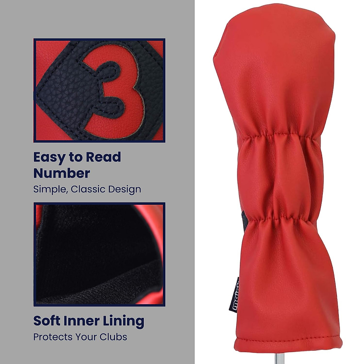 Majek Retro Golf Headcovers Red with White and Blue Stripe Vintage Leather Style 1 3 5 Driver and Fairway Head Covers Fits 460cc Drivers Classic Look