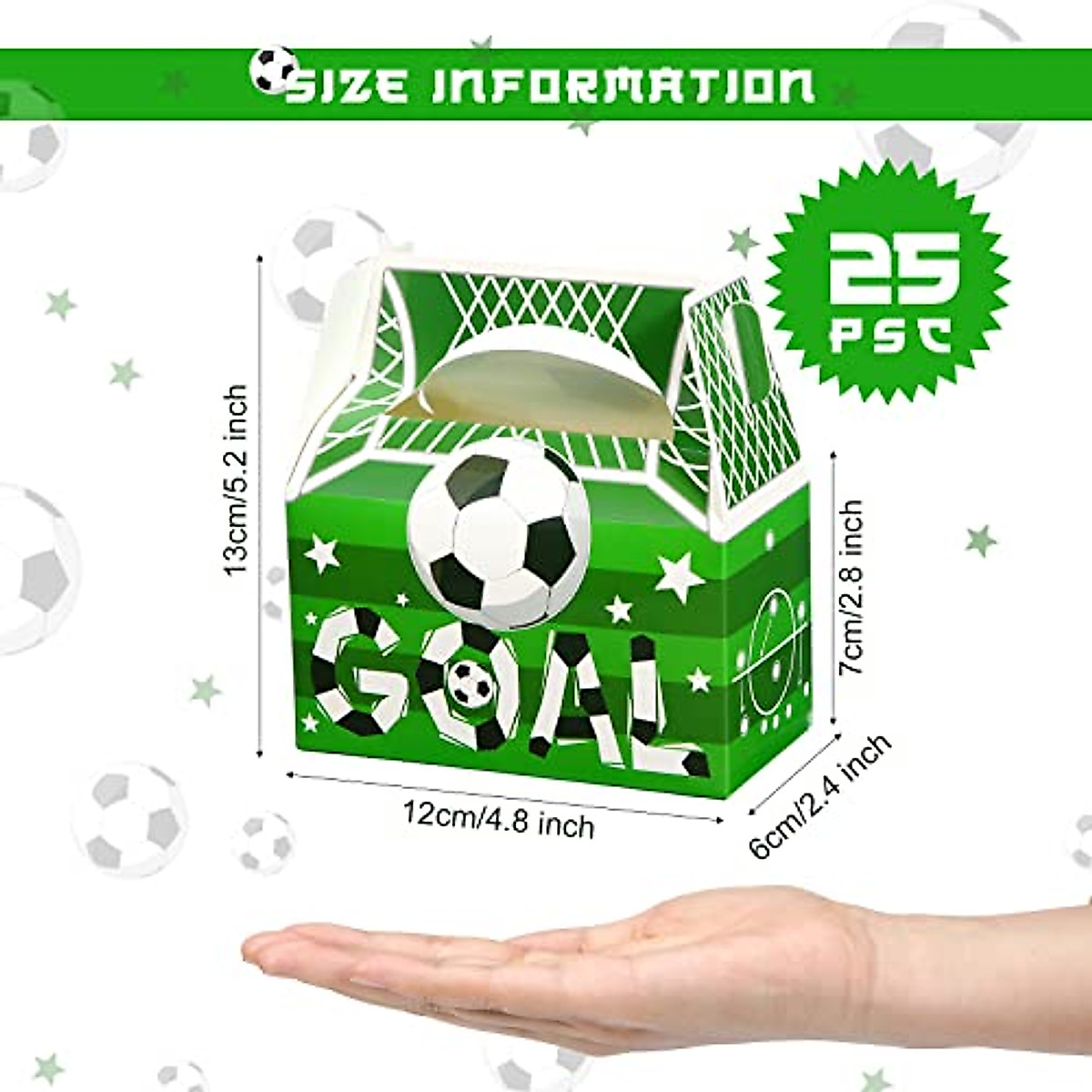 Zonon 25 Pcs Soccer Party Favor Treat Boxes Soccer Candy Goodie Gift Bags Soccer Party Supplies Cardboard Box for Kids Soccer Sports Theme Birthday Decoration, 4.8 x 2.4 x 5.2 Inch