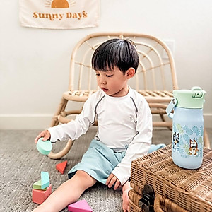Zak Designs Harmony Bluey Kid Water Bottle for Travel or At Home, 14oz Recycled Stainless Steel is Leak-Proof When Closed and Vacuum Insulated (Bluey, Bingo, Muffin)