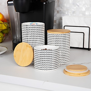 Mind Reader Small, Medium, Large Ceramic Lids, 3 pc Round Canister Sets, Food Storage Jar Container, White/black, One Size