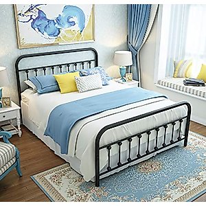 NACHTIMOOR Queen Platform Metal Bed Frame with Headboard and Footboard,Vintage Victorian Style Mattress Foundation, No Box Spring Required, Under Bed Storage, Black..