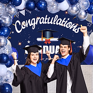 Graduation Decorations Class of 2024, Navy Blue Graduation Decorations, Graduation Party Decorations 2024 with Congratulations GRADUATE Backdrop Banner Balloons Tablecloths for Nurse College Preschool