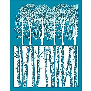 OLYCRAFT 4x5 Inch Clay Stencils Birch Tree Pattern Silk Screen Printing Stencils Forest Mesh Transfer Stencils Reusable Washable Mesh Stencil for Polymer Clay Jewelry Earrings Making