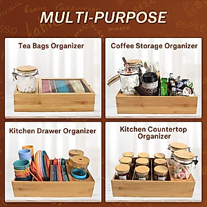 GNILLKO Coffee Storage Organizer with 2 PCS Coffee Canister, Wooden Coffee Bar Accessories Storage Container For Countertop, Farmhouse K Cup Coffee Pod Holder Basket For Coffee Lover