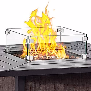 Kinsuite 14.5 Inch Fire Pit - Glass Wind Guard for Square or Rectangular Fire Table, Tempered Glass Flame Guard,Fire Table windscreen for Outdoor, Garden, Patio, Backyard
