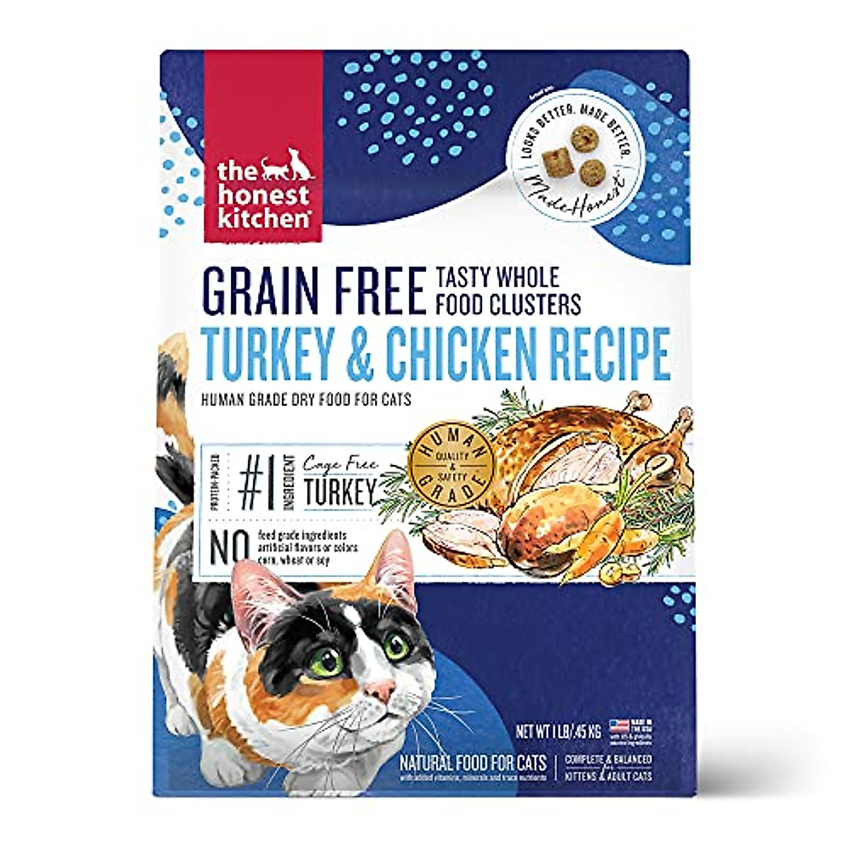The Honest Kitchen Whole Food Clusters Grain Free Turkey & Chicken Dry Cat Food, 1 lb Bag