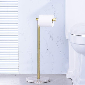 KES Kitchen Paper Towel Holder & Tissue Roll Holder with Modern Marble Base, Brushed Brass Finish, KPH100-BZ+BPH284S1-BZ