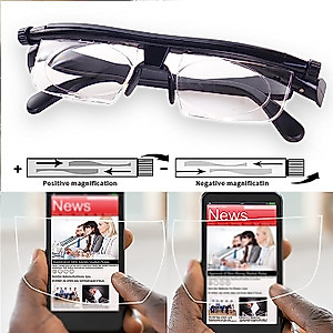 EKSED Adjustable Glasses Dial Vision Dial Adjustable Glasses Variable Focus Adjustable Focus Glasses With Folding Magnifying Glass For Reading Distance Vision Unisex Myopia Glasses for Seniors