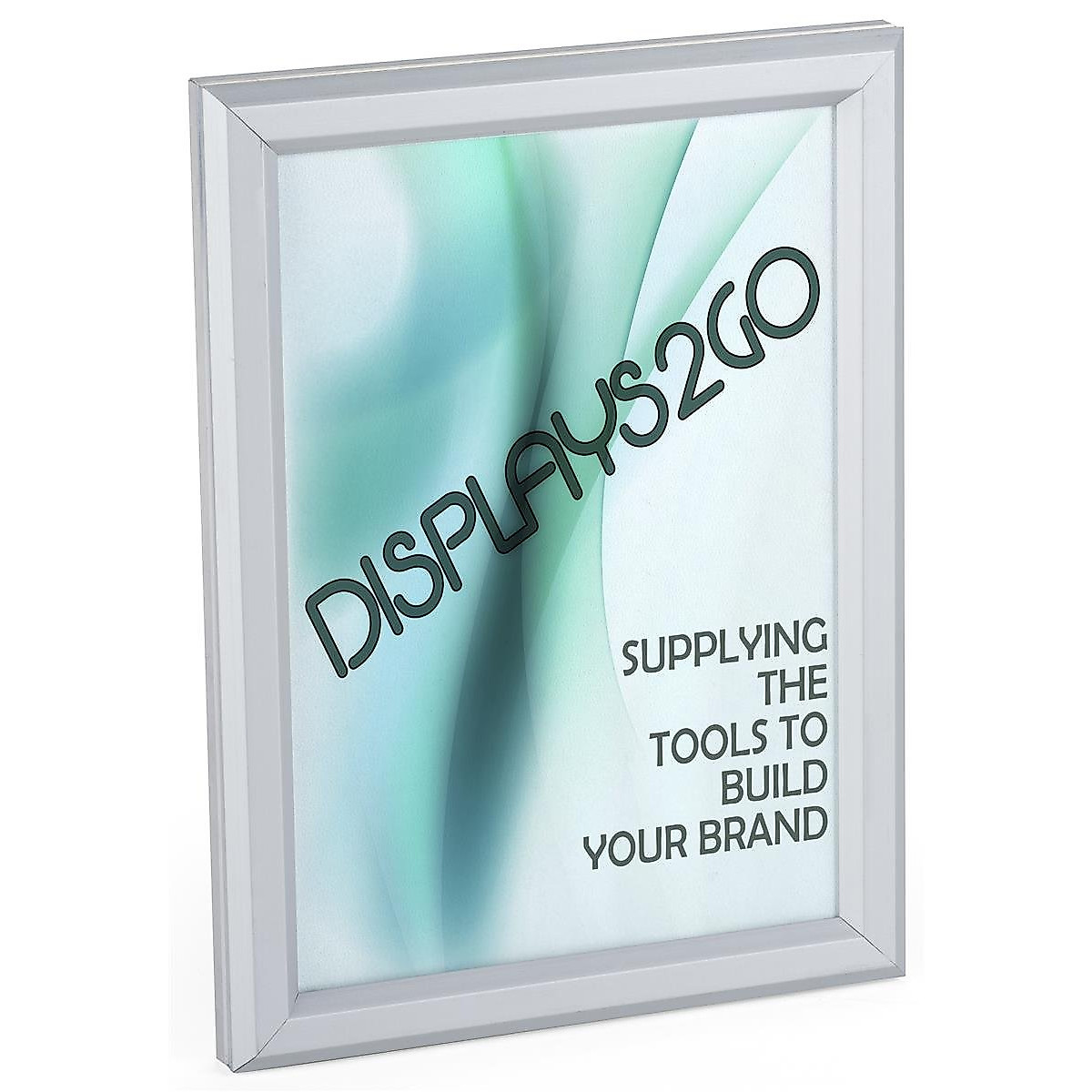 Displays2go Office Sign Holder, 5 x 7 Inch Frame, Quick Snap Border, Lens Included, Silver Aluminum (WSNF57SV)