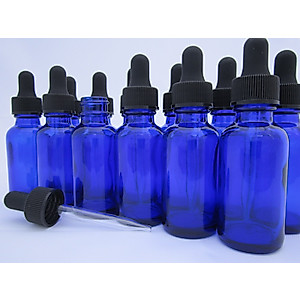 DropperStop™ 1oz Cobalt Blue Glass Dropper Bottles (30mL) with Tapered Glass Droppers - Pack of 12
