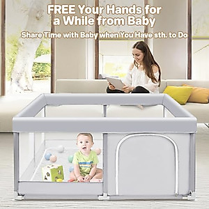 Baby Playpen with Mat, Zinvoda Play Pen for Babies Toddlers, BPA-Free Playard for Indoor & Outdoor Kids Activity Fence Center 49"x49"x25" with Anti-Slip Playmat