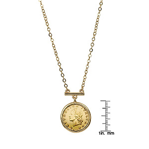 American Coin Treasures Italian 20 Lira Coin Pendant Bar Necklace | Goldtone Flat Cable | 18 Inch 3 Inch Extender with Lobster Claw Clasp | Certificate of Authenticity
