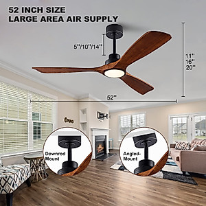 QUTWOB 52" Wood Ceiling Fan with Lights Remote Control,Quiet DC Motor 3 Blade Ceiling Fans for Patio Living Room, Bedroom, Office,Indoor Outdoor(Black+Dark Walnut)