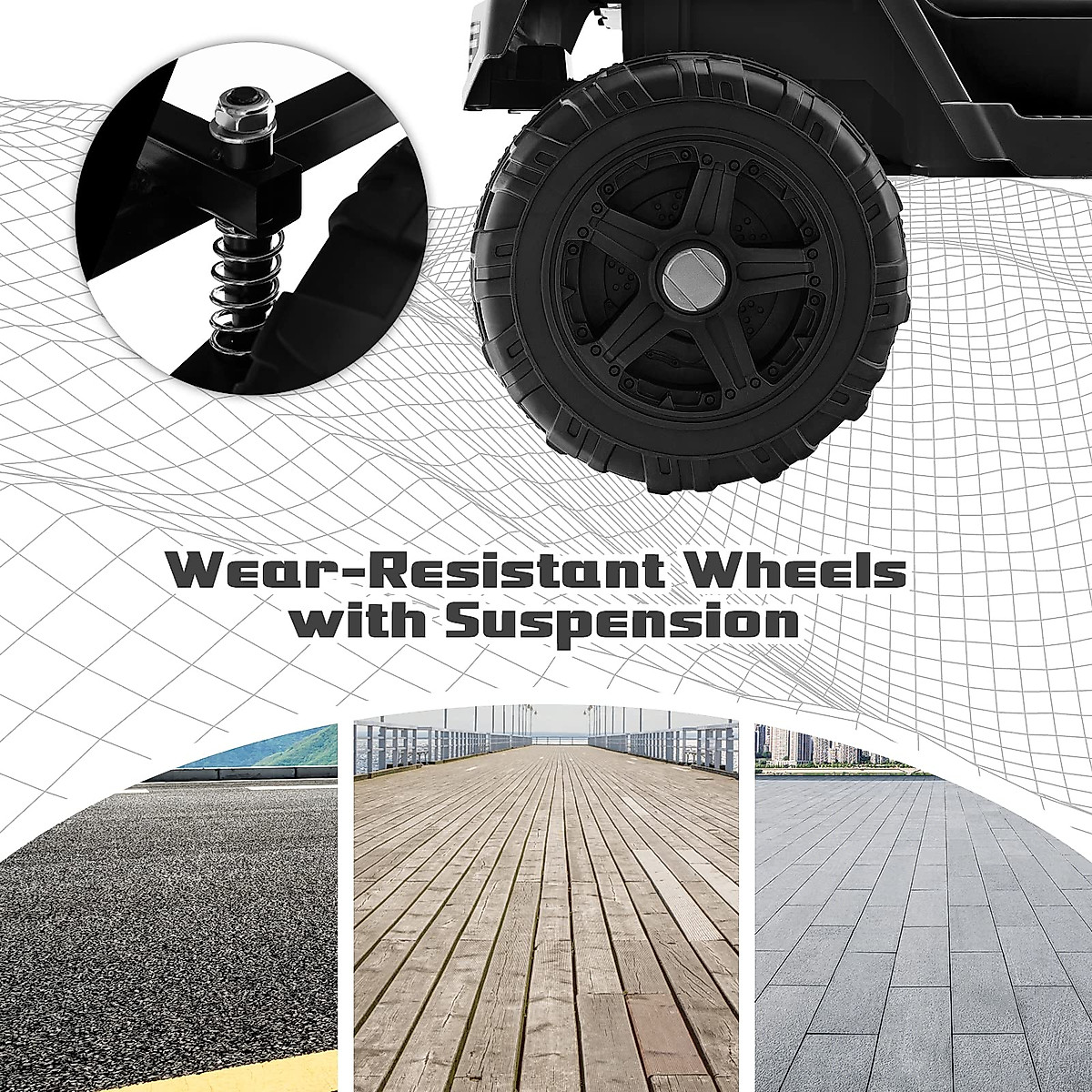 OLAKIDS Kids Ride On Truck, 12V Electric Vehicle Jeep Car with Remote Control, Toddlers Battery Powered Toy with 2 Speeds, Spring Suspension, Double Open Doors, LED Lights, Music, TF, USB, Mp3 (Black)