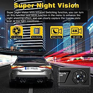 4K Dash Cam Front with SD Card, Kussla WiFi Dash Camera for Cras, 2160P Dashcam for Cars with App Control, Super Night Vision Car Camera, WDR, G-Sensor, Loop Recording, Parking Monitor