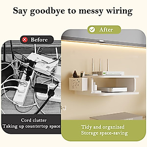 W WWEENUO Floating Projector Shelf Rack, WiFi Router Storage Box, Wall Mounted Cable Box Cover Hider TV Shelf for DVD Players, TV Boxes, Remote Controls, Wireless WiFi (2 Tier)