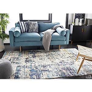 SAFAVIEH Madison Collection 9' x 12' CreamBlue MAD469B Modern Abstract Non-Shedding Living Room Bedroom Dining Home Office Area Rug
