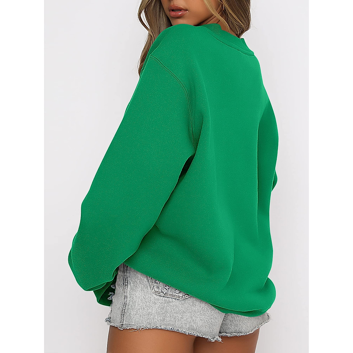 ANRABESS Women's Sweatshirts Hoodies Crewneck Oversized Fleece Pullover Sweaters Cute Top Y2K Teen Girls Preppy Clothes 2024 Green Large