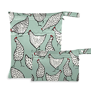 susiyo Cloth Diaper Wet Dry Bags Cute Farm Chickens Hens Waterproof Reusable Wet Bags with Two Zippered Pockets Baby Stroller Travel Beach Pool Gym Bag for Dirty Clothes Wet Swimsuits 2 Pack