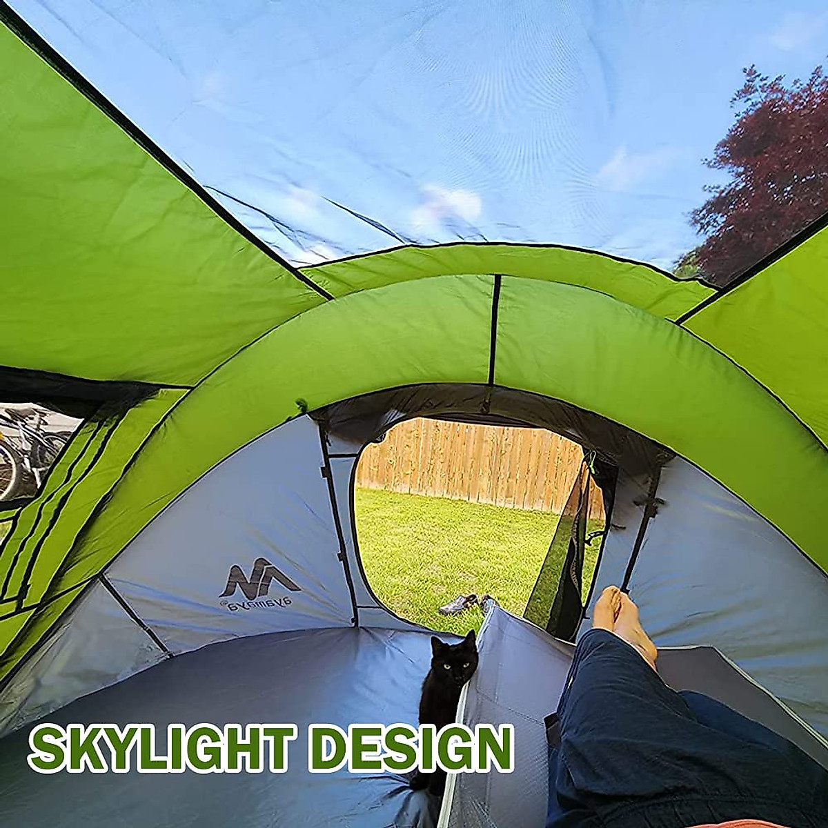 4 Person Pop Up Tents for Camping - AYAMAYA Waterproof Instant Family Tents with Skylight & Removable Rainfly, Upgraded Large Size with 2 Doors -Automatic Easy Setup Beach Tent with Poles