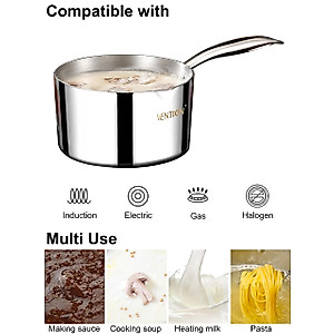 VENTION Tri-Ply Stainless Steel 1 Quart Saucepan with Lid, Bright Small Sauce Pan with Pour Spout, Small Pots for Cooking, Right Hand