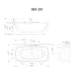 DKB Evian Jetted Whirlpool Tub in White, Deep Soaking Comfort, Hydro- Massage System 14 Whirlpool Jets & Adjustable Air Bubble Infusion, Center Drain, Handheld Shower