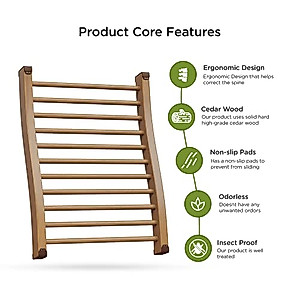 Northwood Sauna Backrest - Handmade from Canadian Red Cedar Wood - Comfortable S-Shape with Anti-Slip Pads