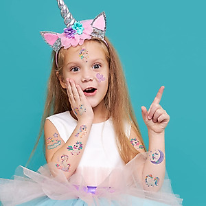 Glitter Temporary Tattoos for Kids, Konsait Waterproof Glitter Tattoo Stickers Kit Rainbow Princess Theme Party Birthday Party Supplies 10 sheets