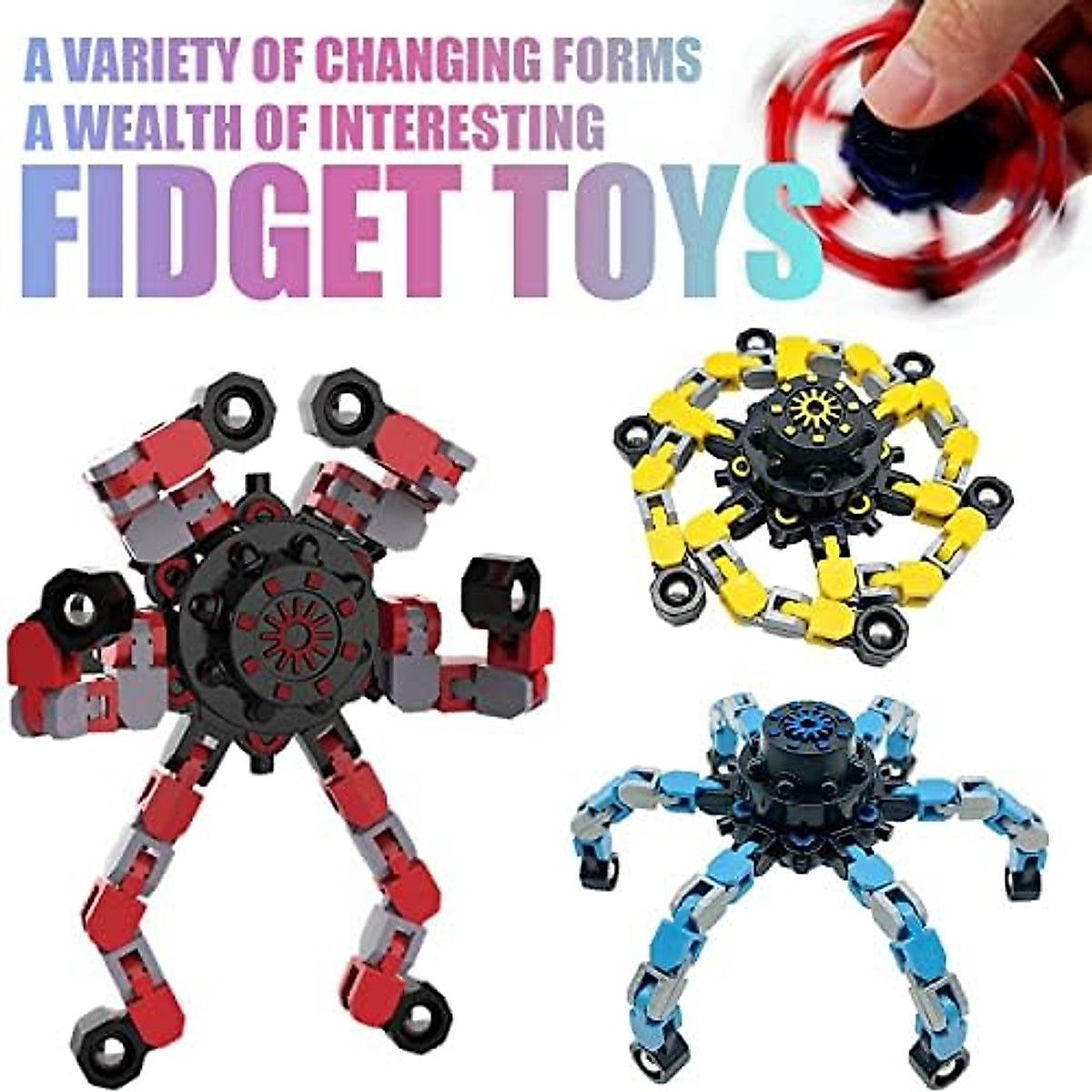 20PCS Transformable Fingertip Gyro Toy,Deformation Chain Robot Deformed Mechanical Spiral Twister Decompression Fingertip Toy Party Favors for Kids