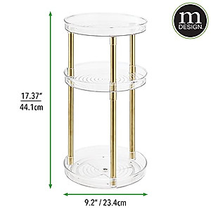 mDesign Spinning 3-Tier Lazy Susan 360 Rotating Makeup Organizer Storage Tower - Beauty Cosmetic Organization Caddy for Bathroom Vanity, Countertop, Makeup Table - Ligne Collection - Clear/Soft Brass