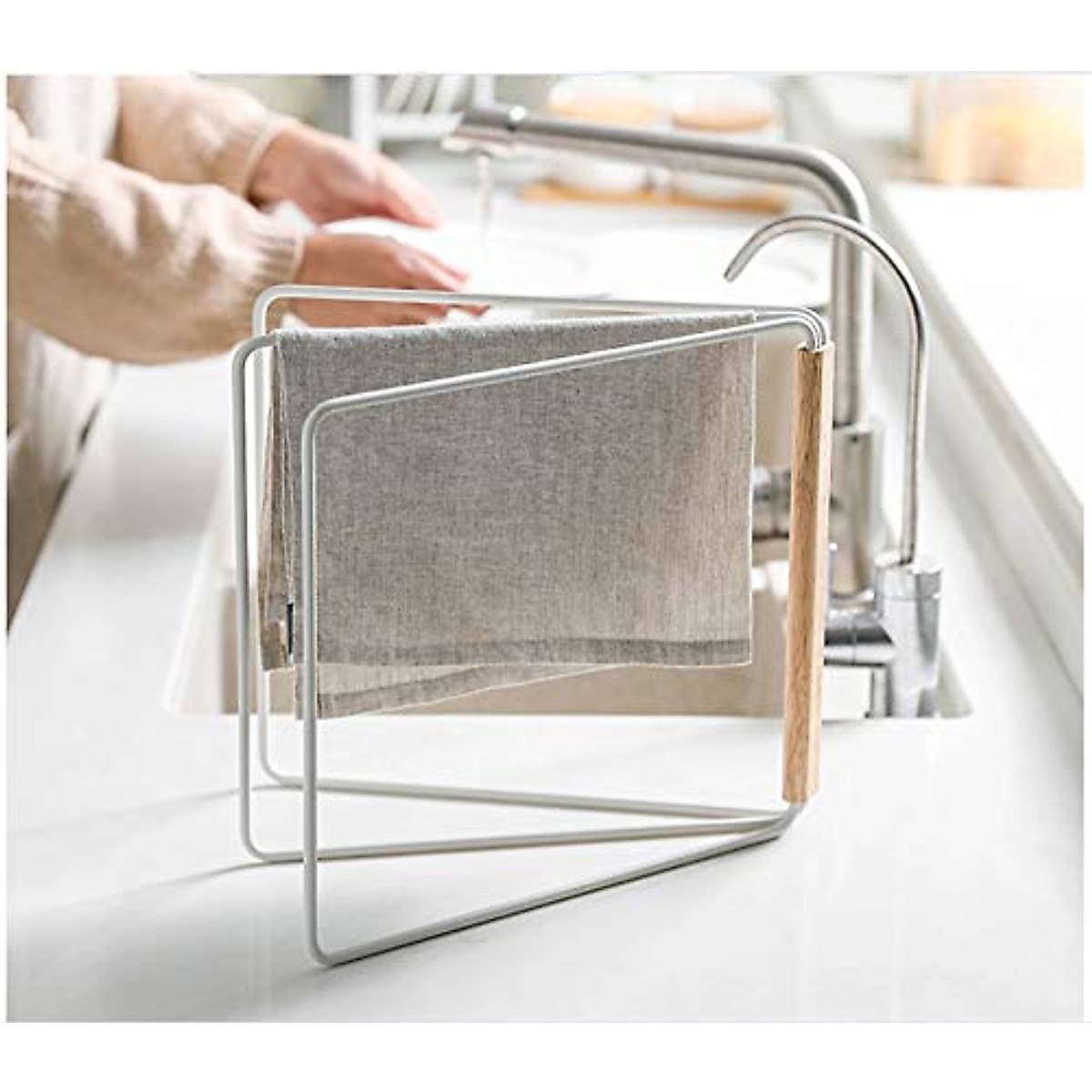 siyue Folding Countertop Dishcloth Drying Rack, 3 Arm Dish Cloth Rag Towel Rack, Minimalist Designed Dishcloth Hanging Rack Organizer, White