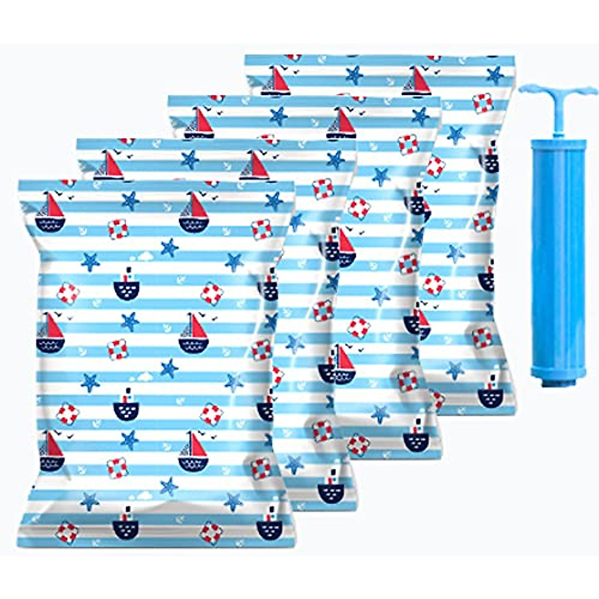 Vacuum Storage Bags Space Saving Bags for Comforters Clothes Pillow Bedding Blanket Storage, Free Travel Hand Pump Included, Double Zip Lock Seal & Leak Valve (4 Pack Medium - 28 * 20 inches)