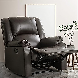 YuuYee Brown Leather Recliner Chair, Lazy boy Recliners with Overstuffed Arm and Back for Living Room, Single Manual Reclining Chairs for Adults