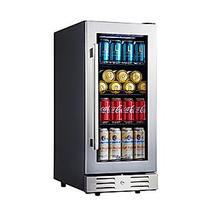 Kalamera Beverage Refrigerator Cooler, 100 Cans Mini Fridge with Glass Door Built-in or Freestanding, 15 inch Beverage Fridge with Seamless Stainless Steel Door for Beer Drinks or Soda