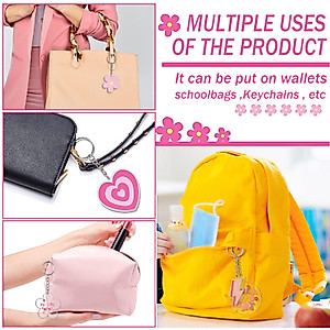 Otuuz 6 Pcs Preppy Smile Key Chain Acrylic Smile Face Keychain Happy Face Aesthetic Preppy Keychain for Backpack Cute Women's Keyrings and Keychains for Girls Purse Pink Accessories Charm, 6 Designs