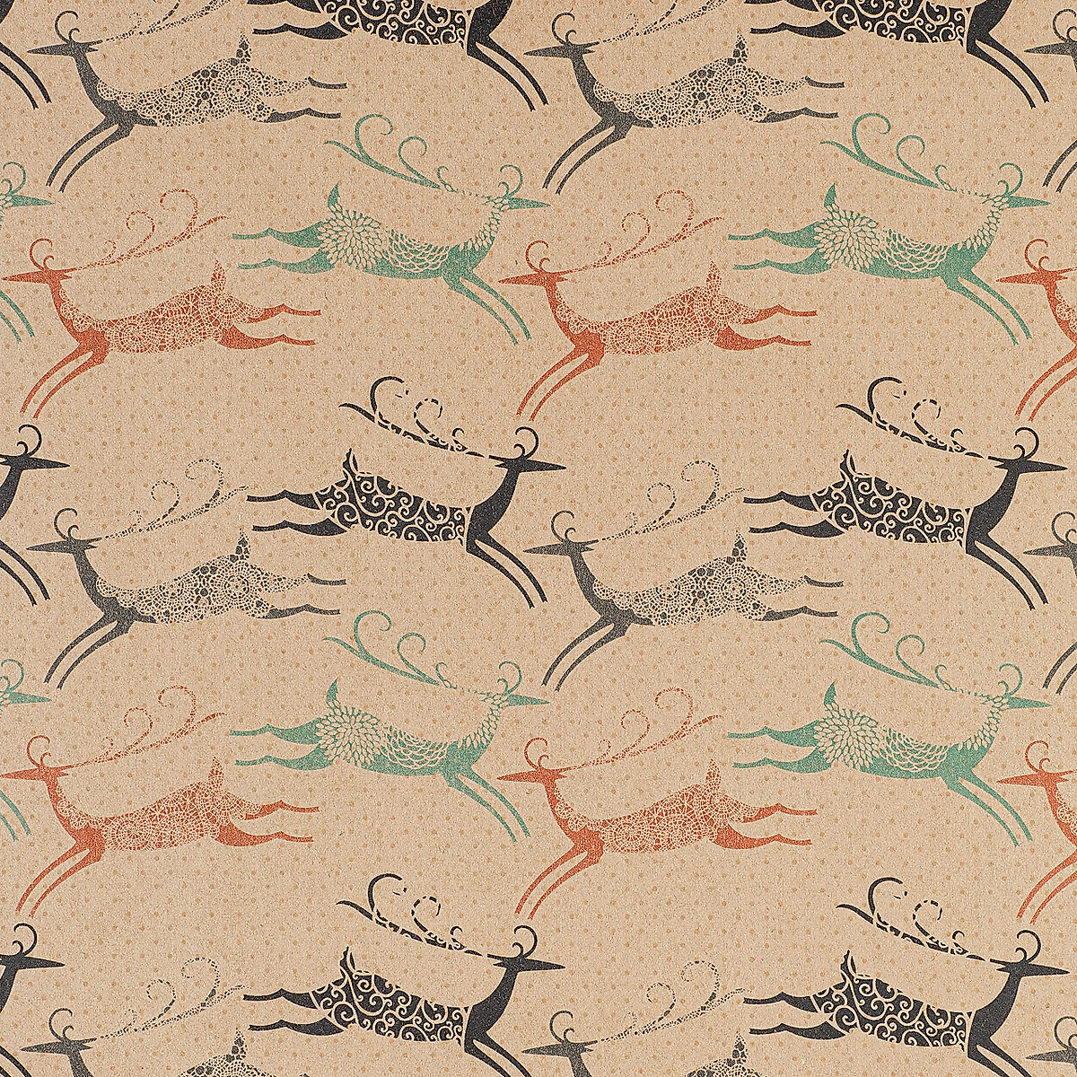 K-Kraft Elegant Christmas Wrapping Paper (Snow Birds-Deer-Ice Flowers/Printed Brown Kraft) 30" x15 Feet, 112.5 Square Feet Total with Tape and Tags
