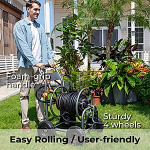 Giraffe Tools Hose Reel Cart, Hose Cart with Wheels Heavy Duty, Industrial Hose Reels for Outside, 250-Feet of 5/8" Hose Capacity, Hose Guide Pre-Installed