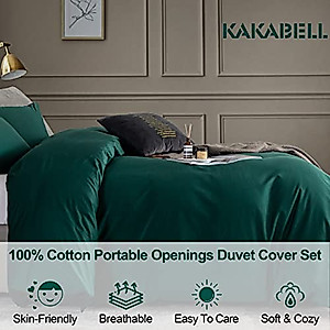 KAKABELL Duvet Cover Set 100% Egyptian Cotton Premium 3 Piece Bedding Set Portable Openings-Luxury Soft and Cozy All Season Comforter Cover,with 8 Corner Ties 90x106 Inches-(Dark Green, King)